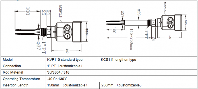 Vibrating Fork Level Switch For Solids / Tuning Folk Liquid Level Switch KVF Series NPN / PNP output