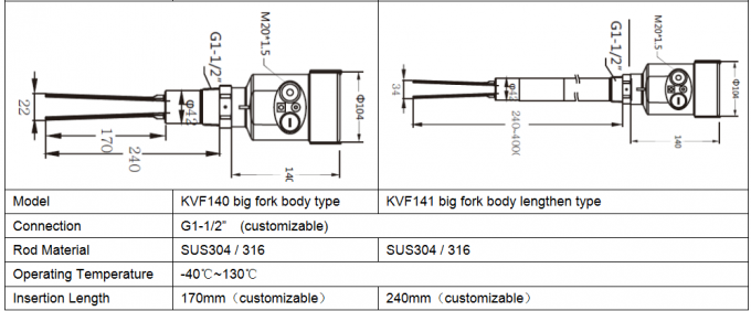 Vibrating Fork Level Switch For Solids / Tuning Folk Liquid Level Switch KVF Series NPN / PNP output